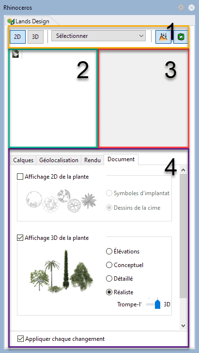 Panneau d'édition | Lands Design help
